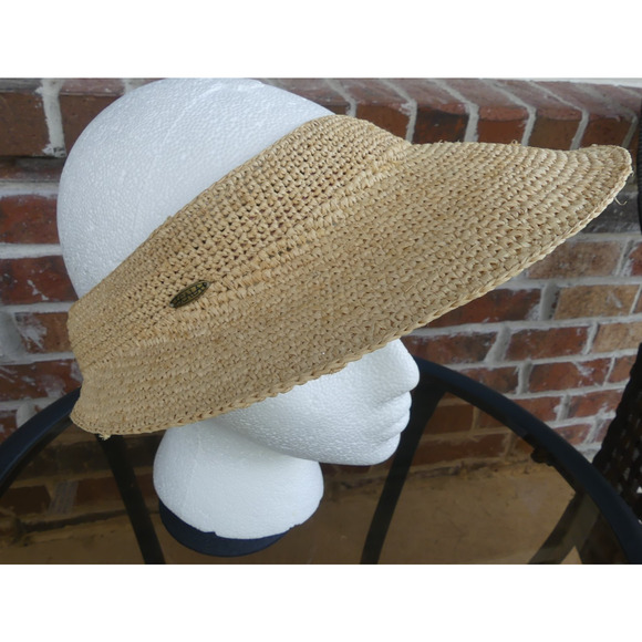 Scala | Accessories | Scala Woven Raffia Sun Visor Wide Brim Terrycloth ...